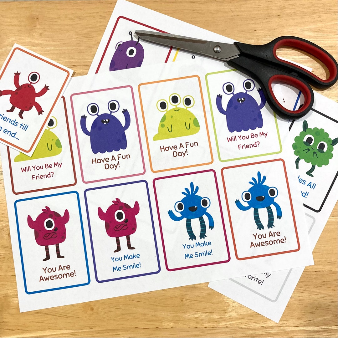 Kids Valentines Monsters Love You Printable Cards Digital Download ...
