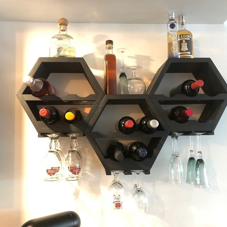 Unique Hexagon Wine Rack Hanging Kitchen Storage Mid Century | Etsy