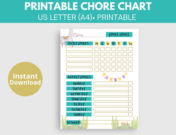 Llama Printable Chore Chart reward chart No Drama Llama - Etsy México