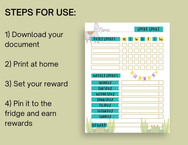 Llama Printable Chore Chart Reward Chart No Drama Llama - Etsy