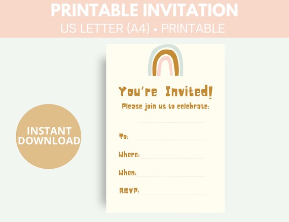 Boho Rainbow Theme Party Invitations Cute Neutral Colours - Etsy