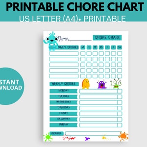 Monster Printable Chore Chart Reward Chart Cute Monster - Etsy
