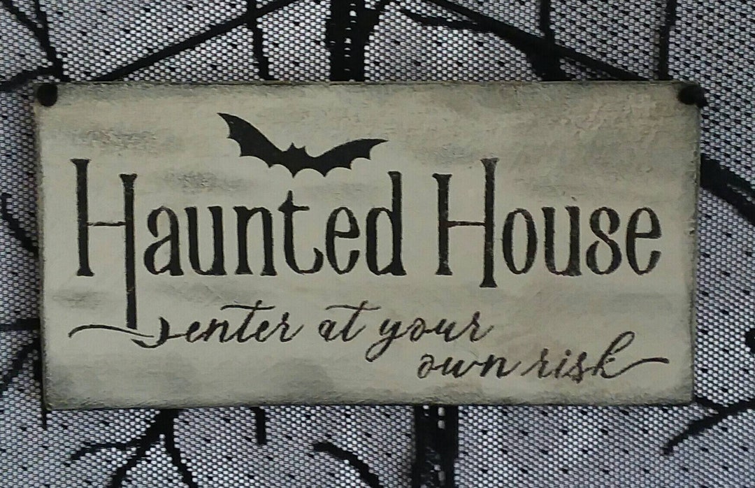 Spooky Haunted House Front Door Sign, Handmade Halloween Wood Sign ...