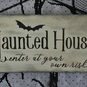 Spooky Haunted House Front Door Sign, Handmade Halloween Wood Sign ...