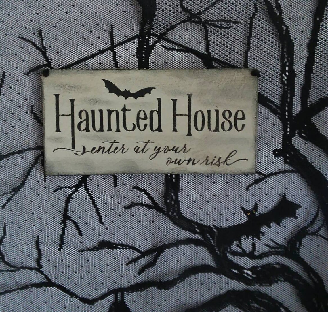 Spooky Haunted House Front Door Sign Handmade Halloween Wood - Etsy