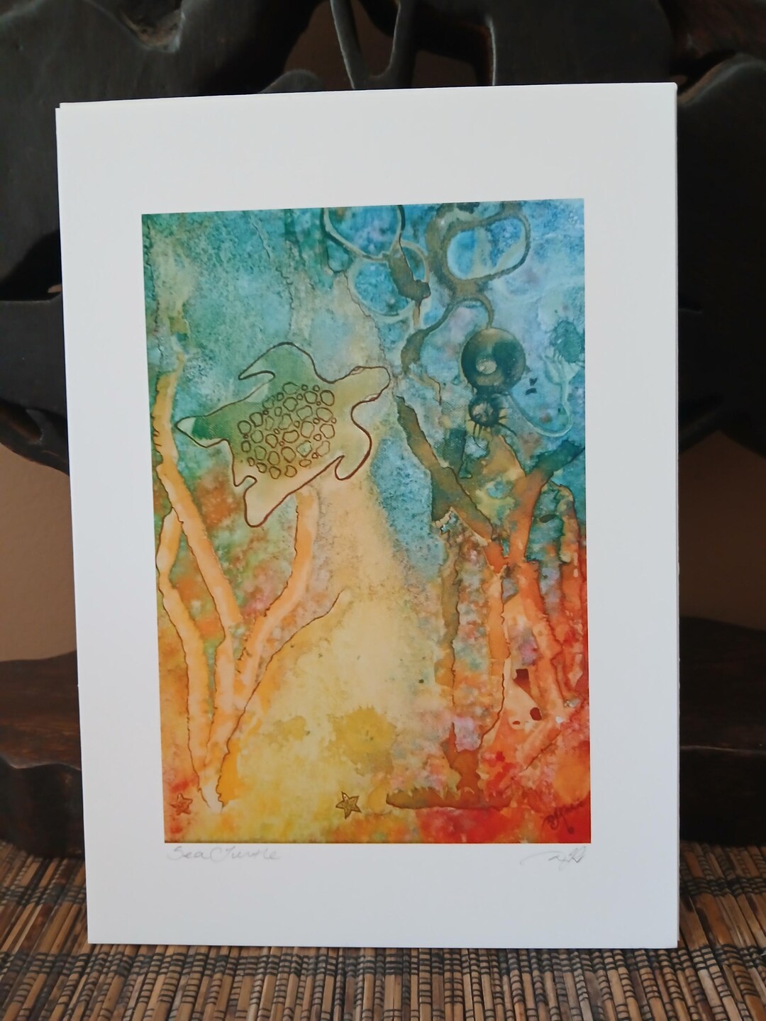 Sea Turtle Art Print - Abstract Watercolour Aquatic Scene - Unframed A5 ...