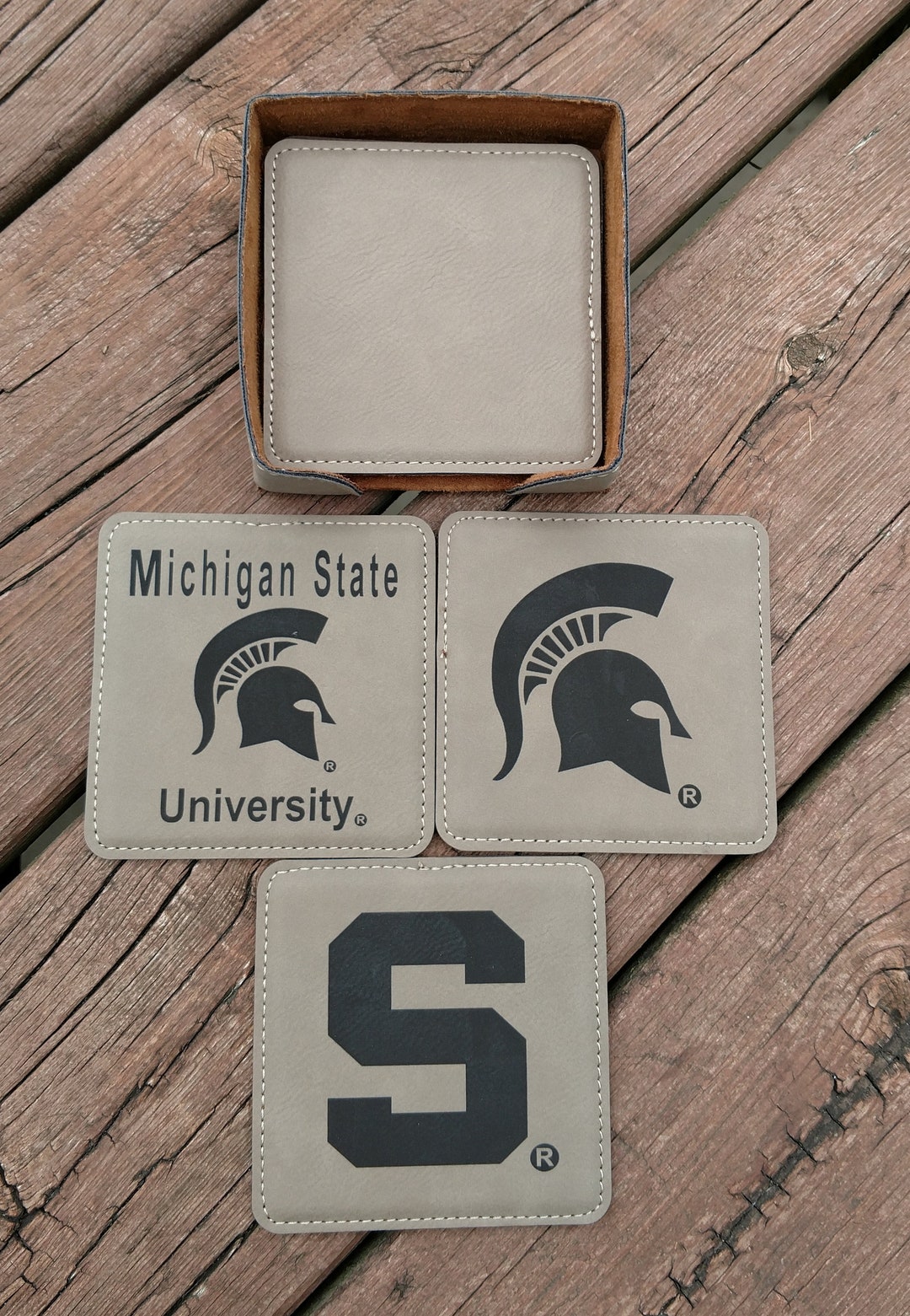 MSU Spartan Officially Licensed Laser Etched Coaster Set – Cork, Light ...