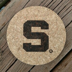 MSU Spartan Officially Licensed Laser Etched Coaster Set – Cork, Light ...