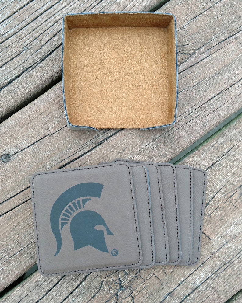 MSU Spartan Officially Licensed Laser Etched Coaster Set - Etsy