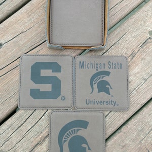 MSU Spartan Officially Licensed Laser Etched Coaster Set – Cork, Light ...