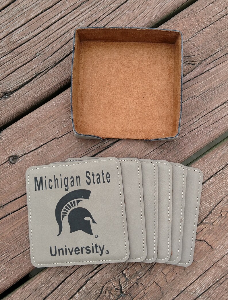 MSU Spartan Officially Licensed Laser Etched Coaster Set | Etsy