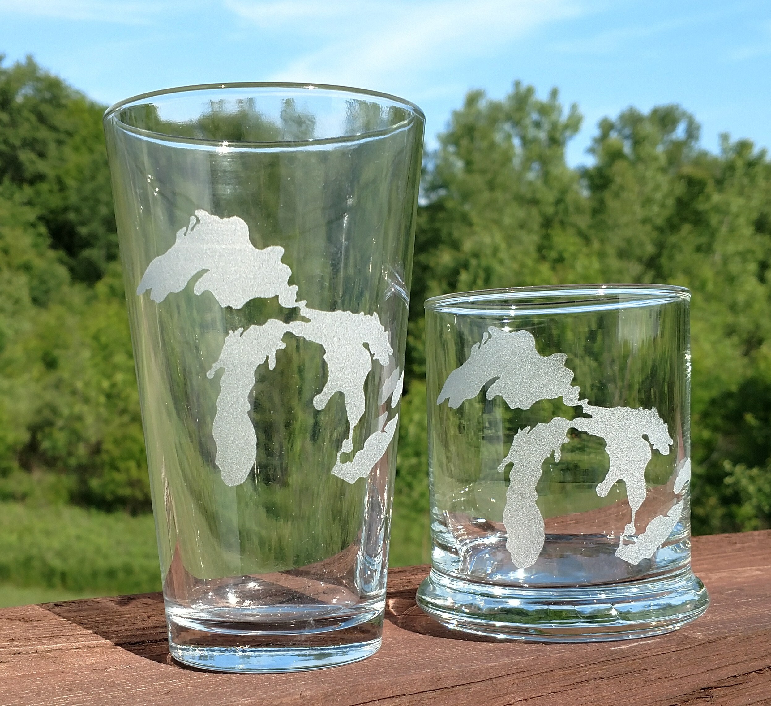 Michigan Great Lakes Themed Glasses Set of 4 - (choose Your Glass Style ...