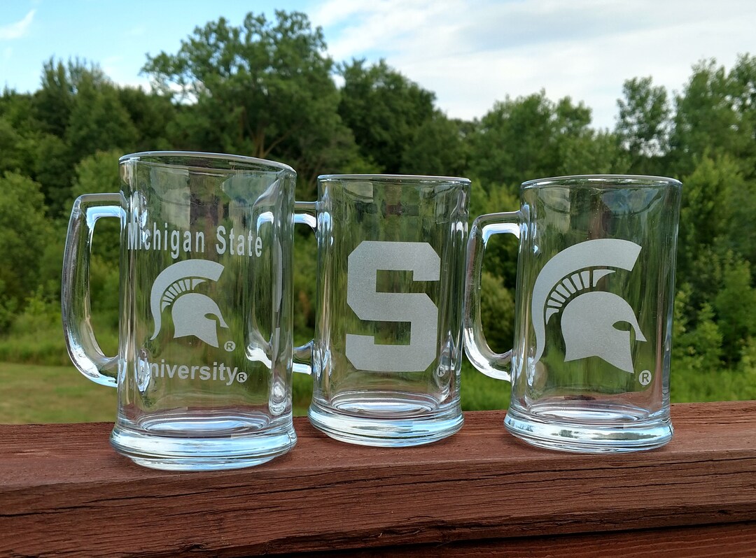 Pair of MSU Spartan Officially Licensed Etched Glasses – 16 Oz Large ...