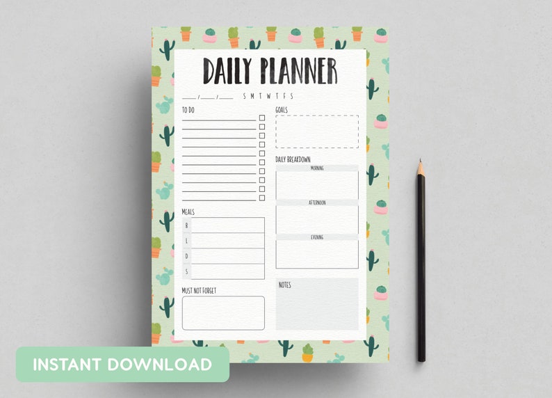 Daily Planner Cactus Print A4 and US letter size PDFs | Etsy