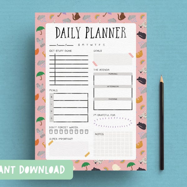 Daily Planner Cactus Print A4 and US Letter Size Pdfs Included INSTANT ...