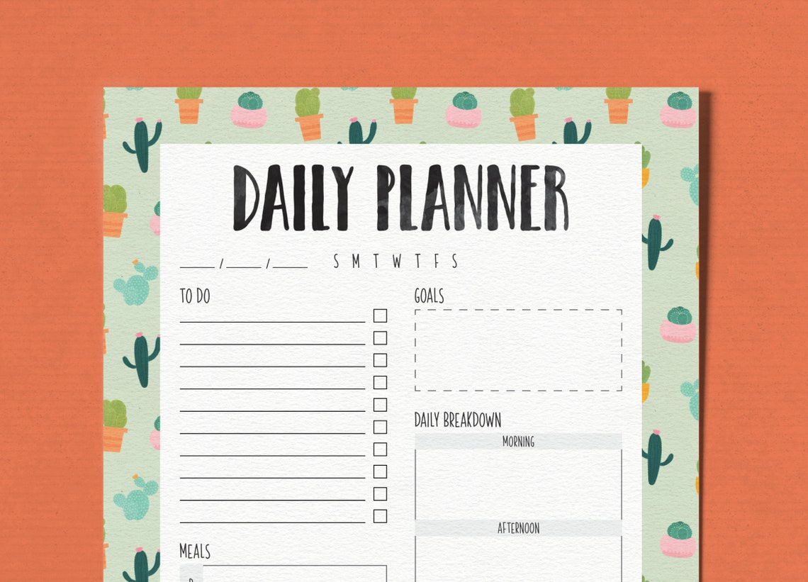 Daily Planner Cactus Print A4 and US Letter Size Pdfs | Etsy