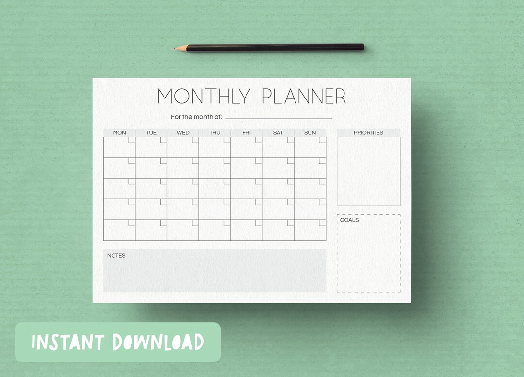 Monthly Planner Minimal A4 and US Letter Size Pdfs Included INSTANT ...