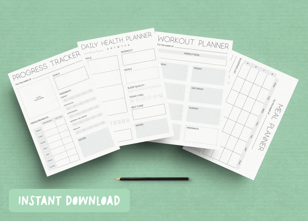 Fitness Planner Set Minimal A4 and US Letter Size Pdfs Included INSTANT ...