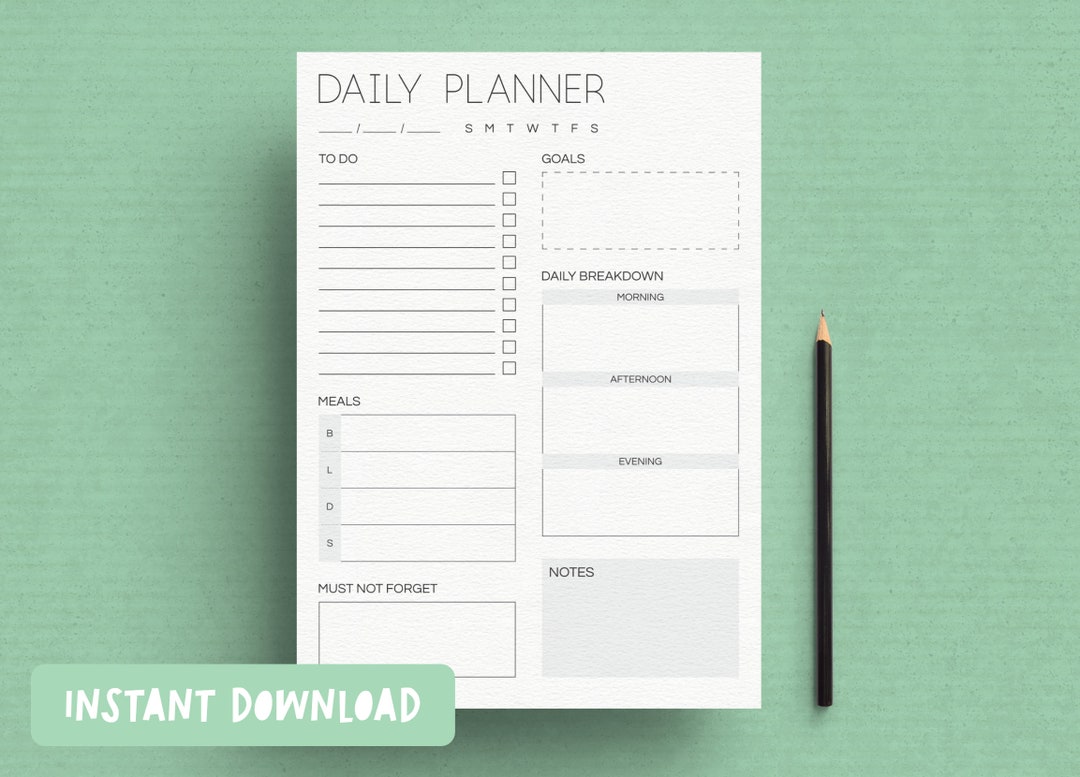 Daily Planner Minimal | A4 and US Letter Size Pdfs Included – INSTANT ...