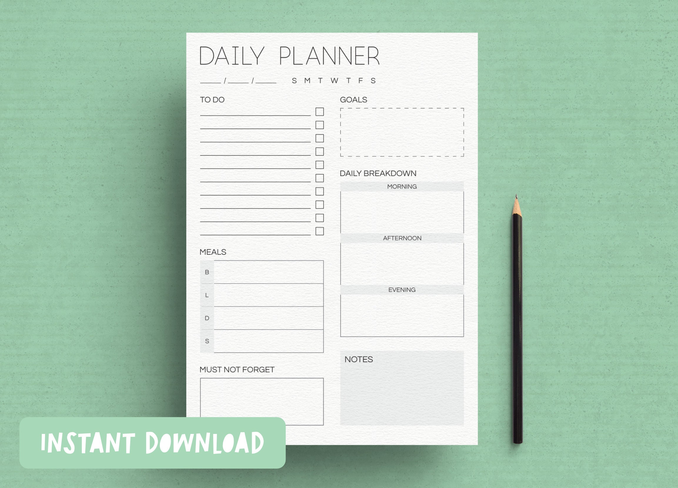 Daily Planner Minimal A4 and US Letter Size Pdfs Included INSTANT ...