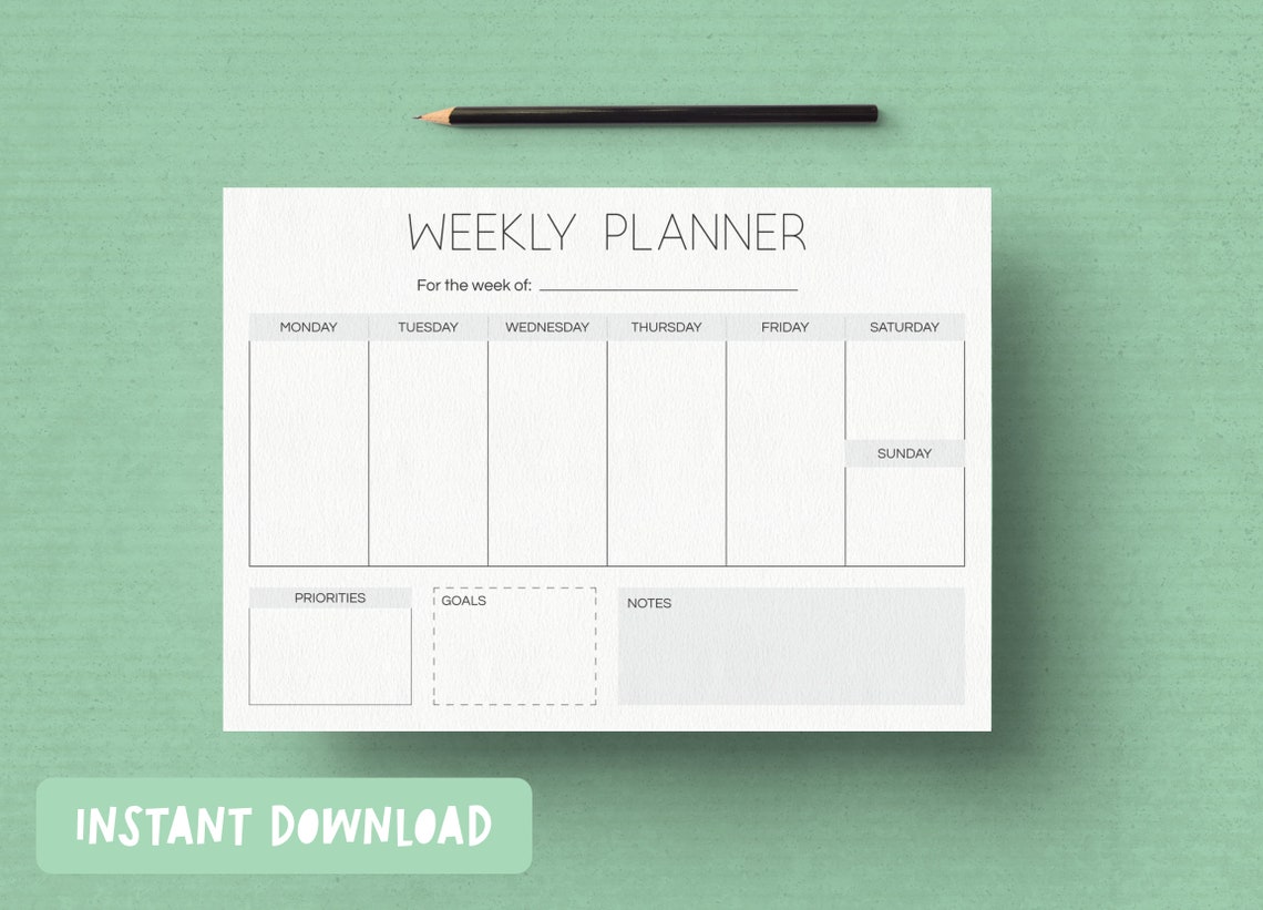 Weekly Planner Minimal A4 and US Letter Size Pdfs Included - Etsy