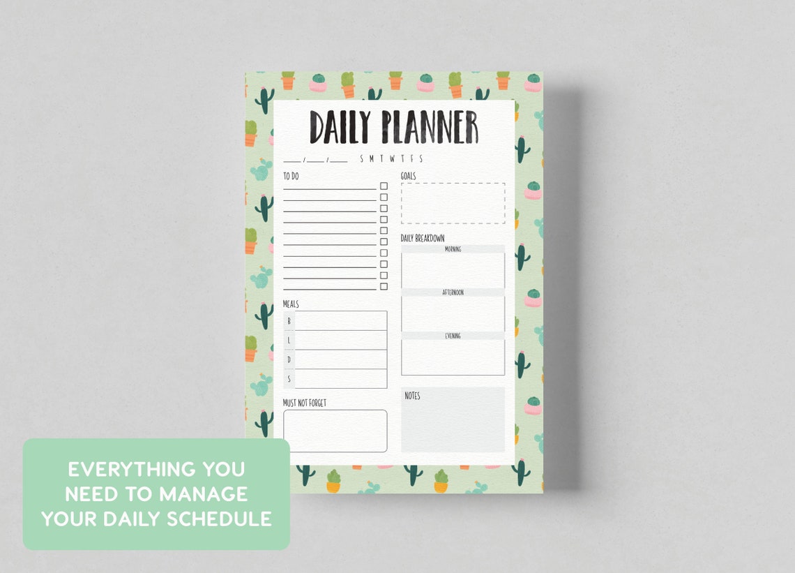 Daily Planner Cactus Print A4 and US Letter Size Pdfs | Etsy
