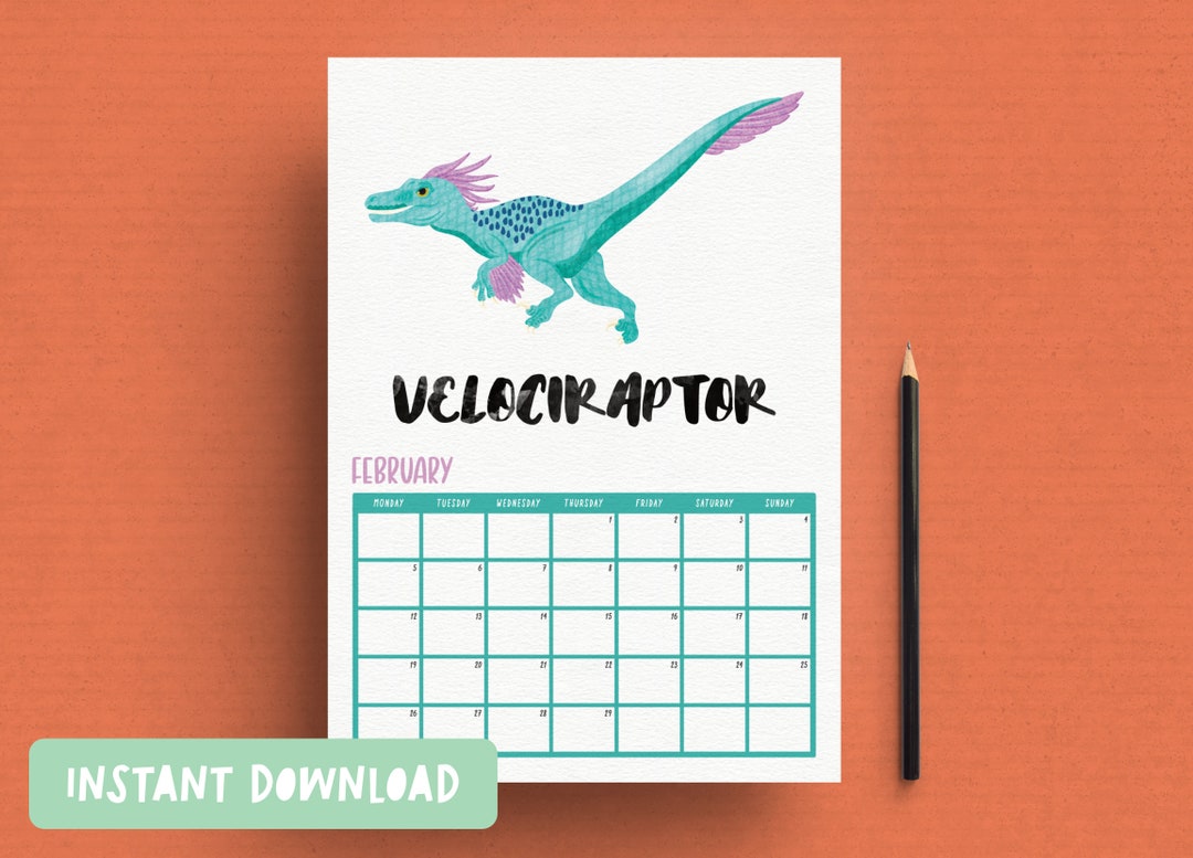 Calendario mensual Dinosaurios 2024 / PDF tamaño A4 y carta ...