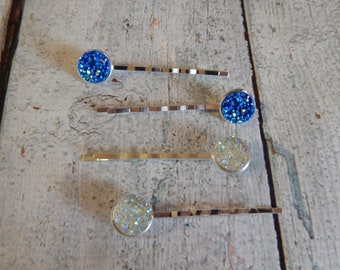 Metallic Blue Druzy Heart Bobby Pins Vintage Style Hair Pins - Etsy