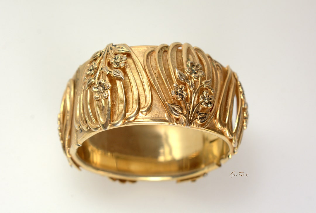 Vintage Statement Cuff Hinged Bangle Bracelet Clamper, Floral Pattern - Etsy