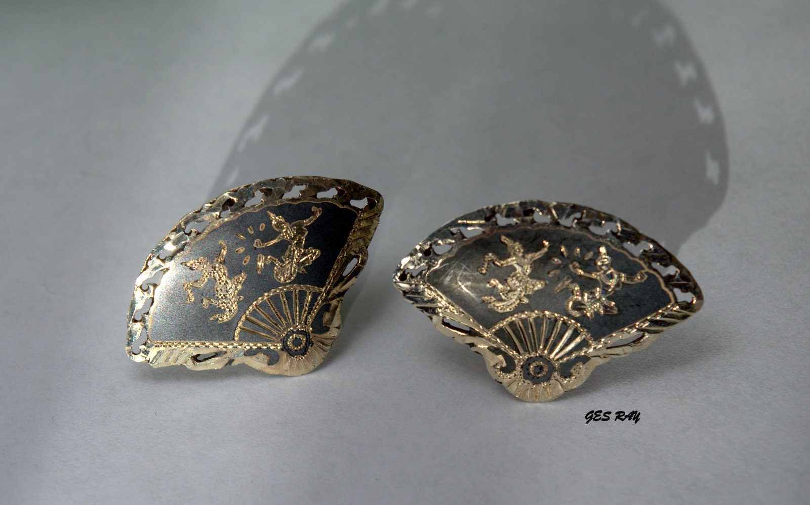SIAM Fan Dancers Niello Signed E Seng Chong Sterling Silver CUFFLINKS ...