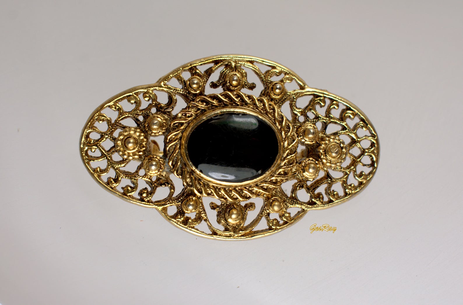 Victorian Style Goth Pin Brooch Filigree Gold Black Cabochon | Etsy