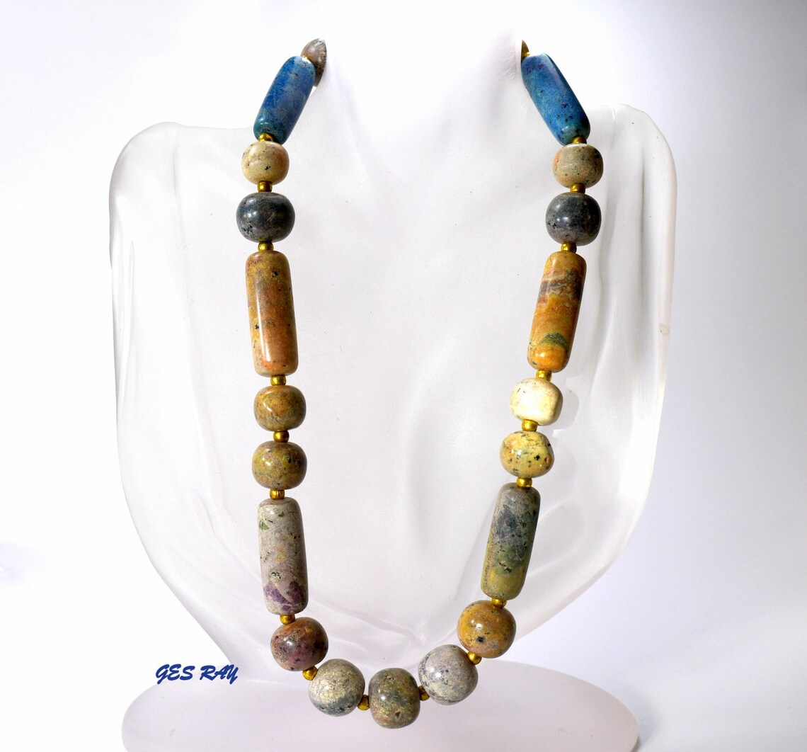 Mid Century Modern Natural Stones Necklace River Rock Jewelry | Etsy