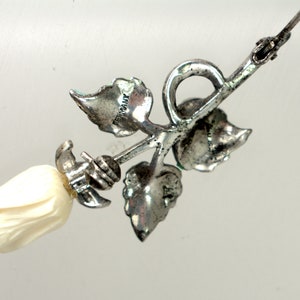 Antique Rose Brooch Pin Silver Enameled and Carved Flower, Art Deco ...