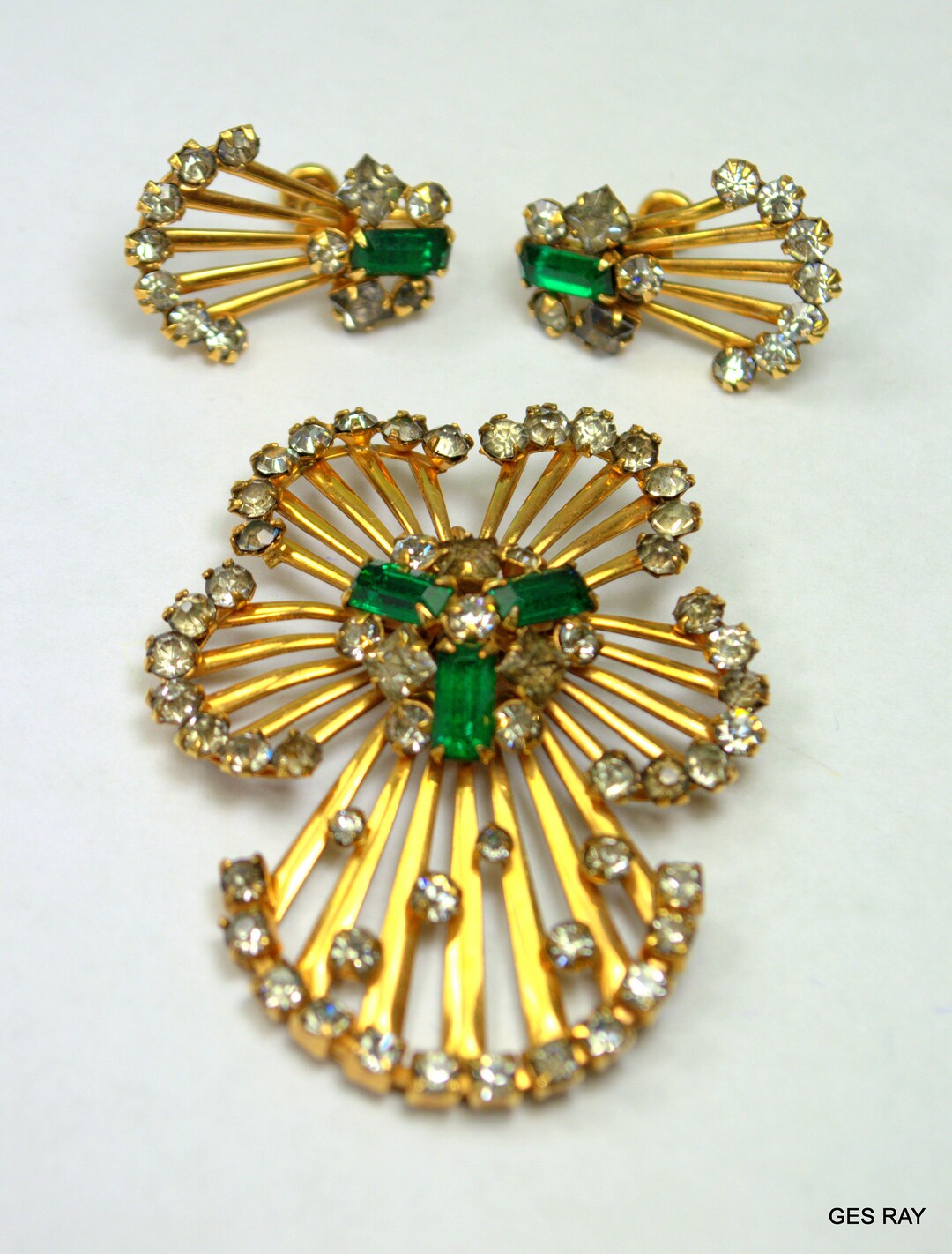M&S for Phyllis Originals 12K GF Jewelryset Demi Parure Brooch Pendant ...