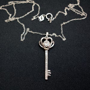 M Sterling Silver 10K Gold Genuine Diamonds Key Pendant Necklace - Etsy