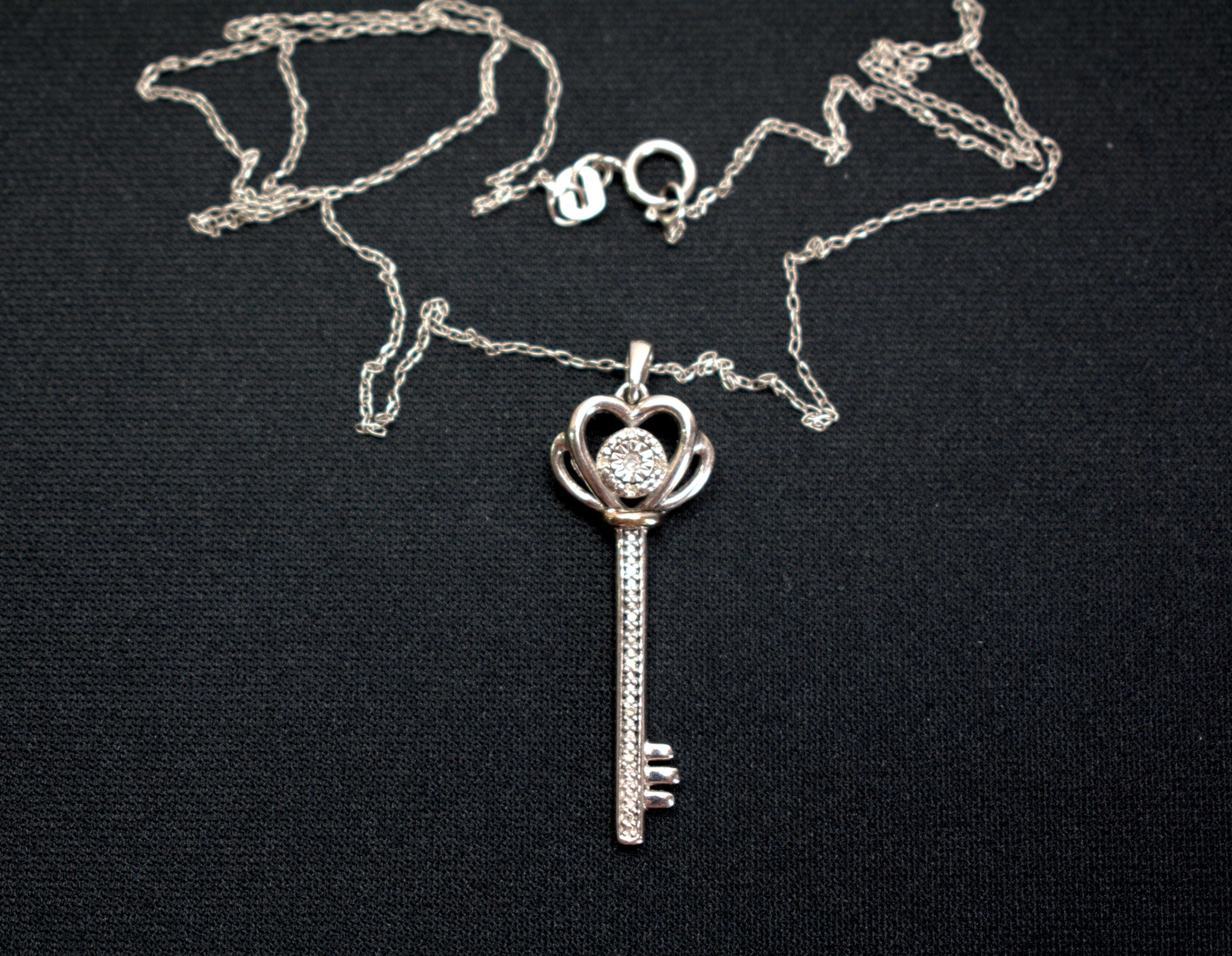 M Sterling Silver 10K Gold Genuine Diamonds Key Pendant Necklace - Etsy