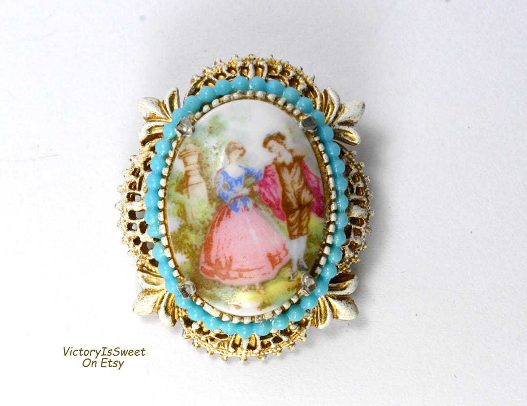 Florenza Jewelry Fragonard Courting Couple Cameo Brooch Pin Pendant ...