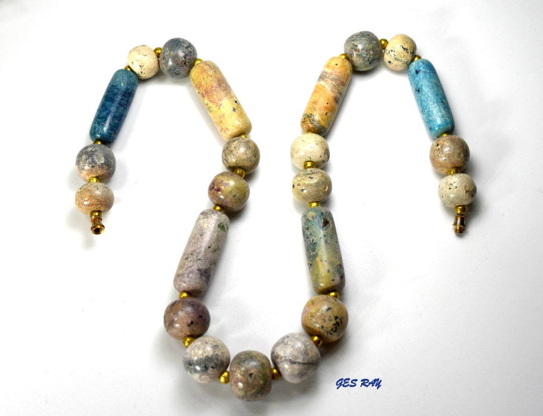 Mid Century Modern Natural Stones Necklace River Rock Jewelry Vintage ...