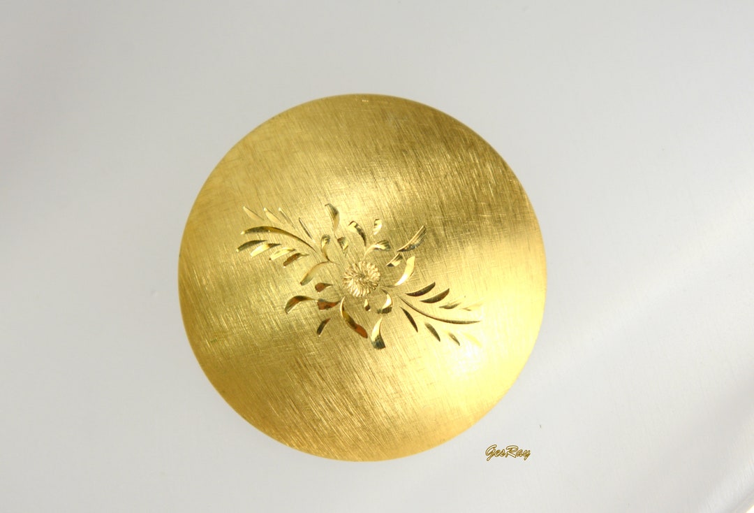Vintage Brushed Gol Brooch Pin Button Engraved Flowers Gold Textured - Etsy