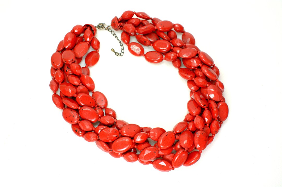 Vintage Red Lucite Acrylic Torsade Necklace, Multi-strand Collar Choker ...