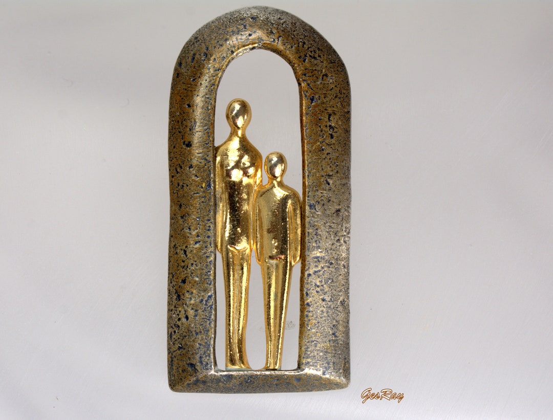 Abstract Modernist Gold People Brooch Pin Couple Under Arch, Modern ...