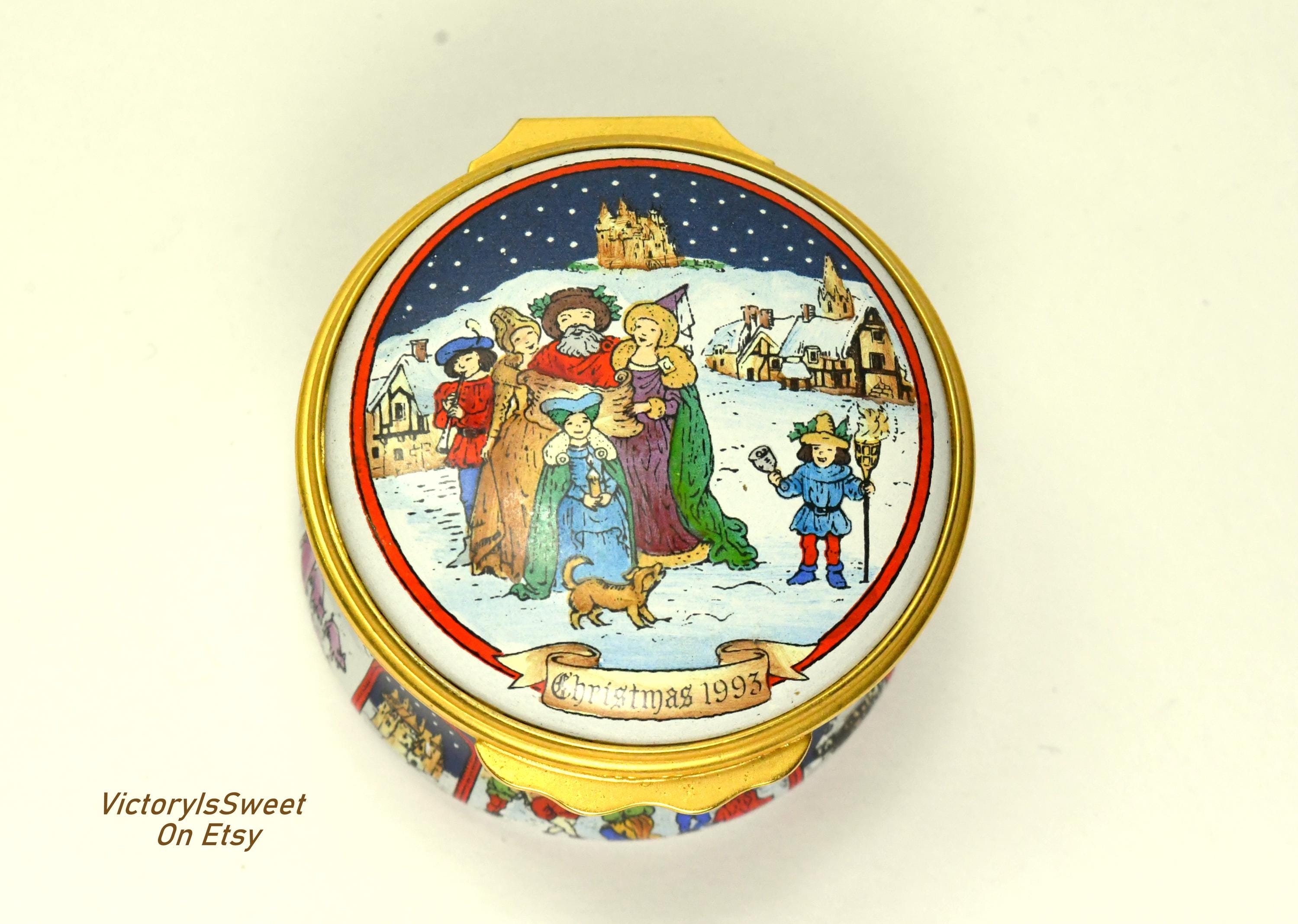 Halcyon Days Enamel Pill Box: Hand Painted Christmas Trinket, 1993 - Etsy