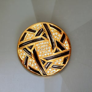 Vintage Christian Dior Marked Brooch Pin Gold Plated Black Enamel ...