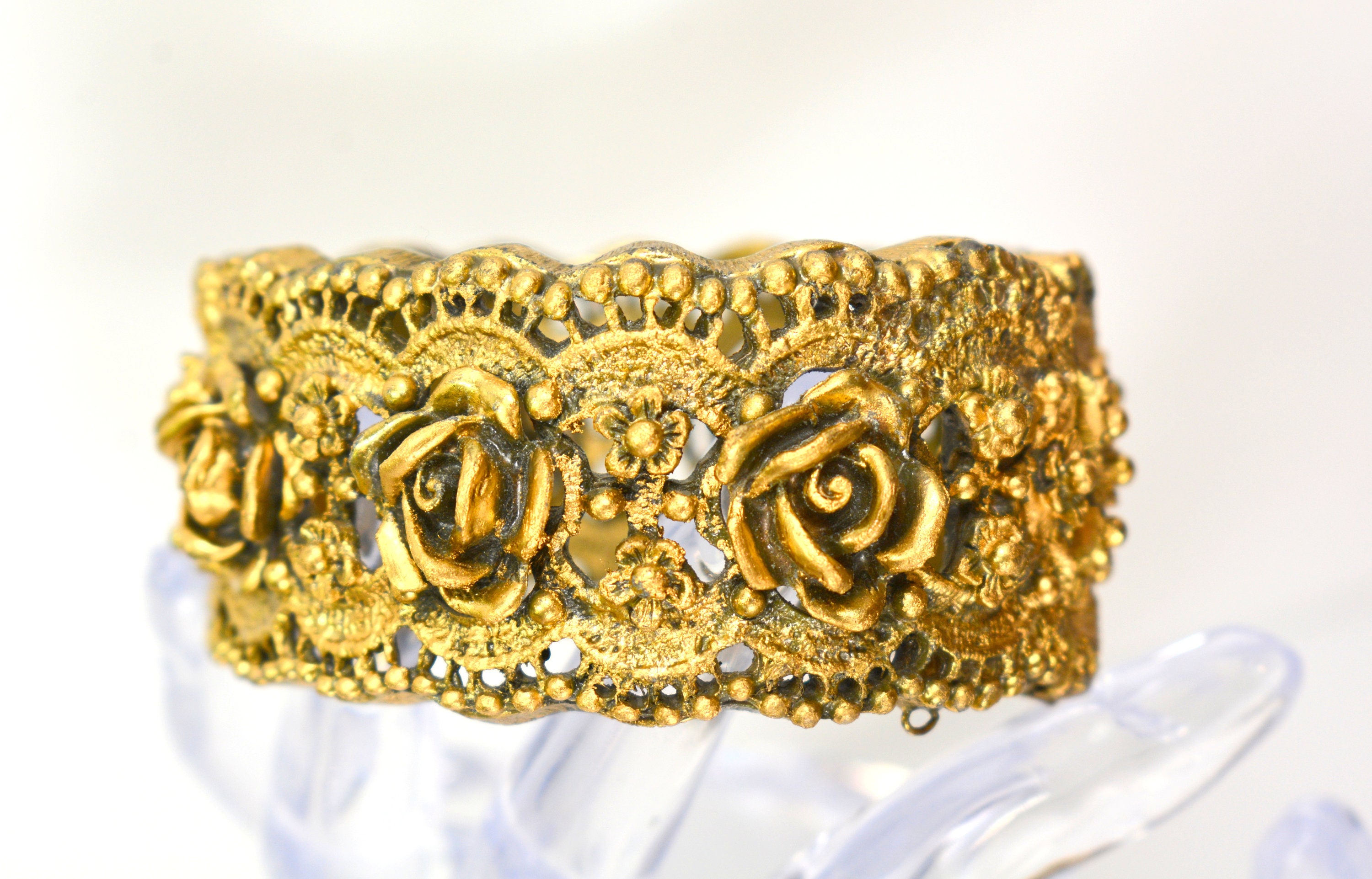 Vintage Modernist Tortolani Wide Cuff Bangle Bracelet Filigree Roses - Etsy