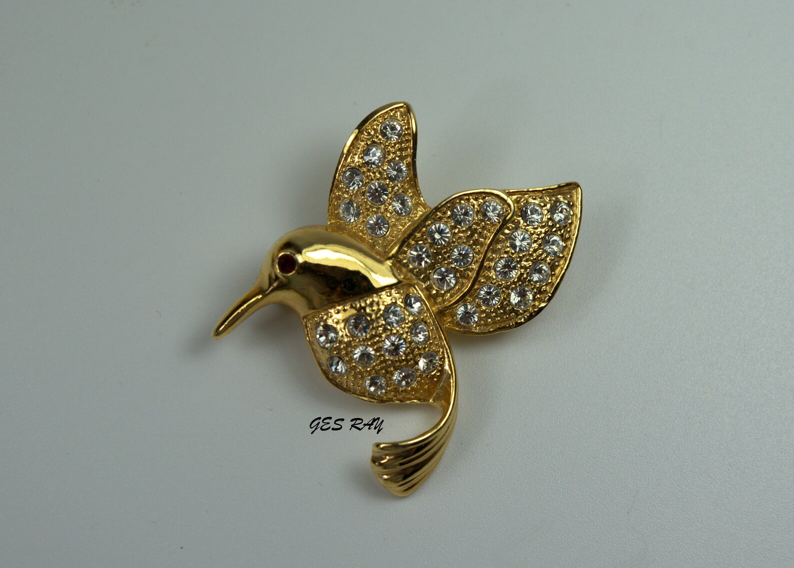 Gold Bird Crystal Brooch Pin Signed Roman - Etsy