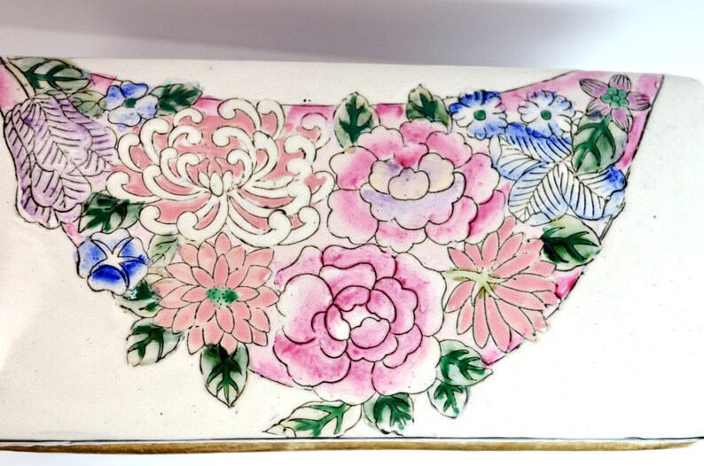 Vintage Oriental Chinese Painted Pink/ White Rectangular | Etsy