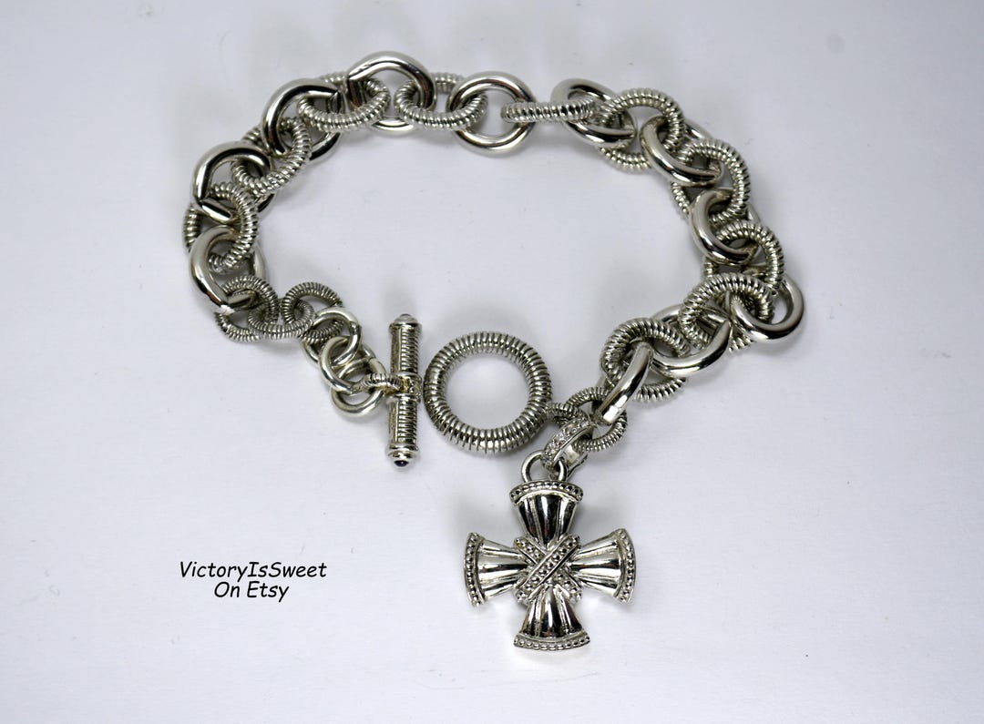 Judith Ripka Sterling Silver Bracelet Cross Charm 925 - Etsy
