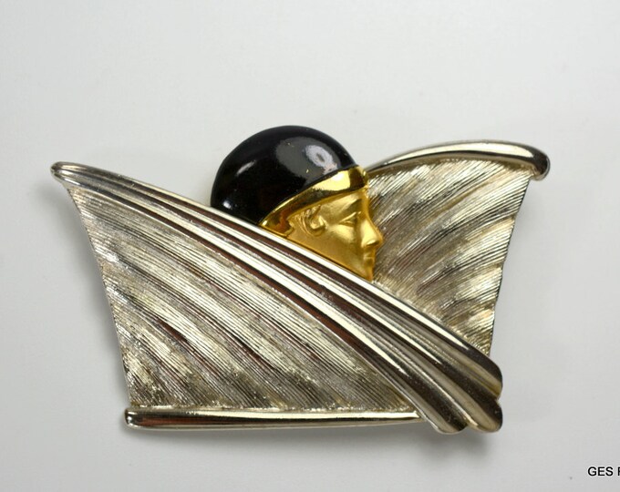 Art Deco Lady Brooch Pin Figural Mixed Metal High End Jewelry Vintage ...