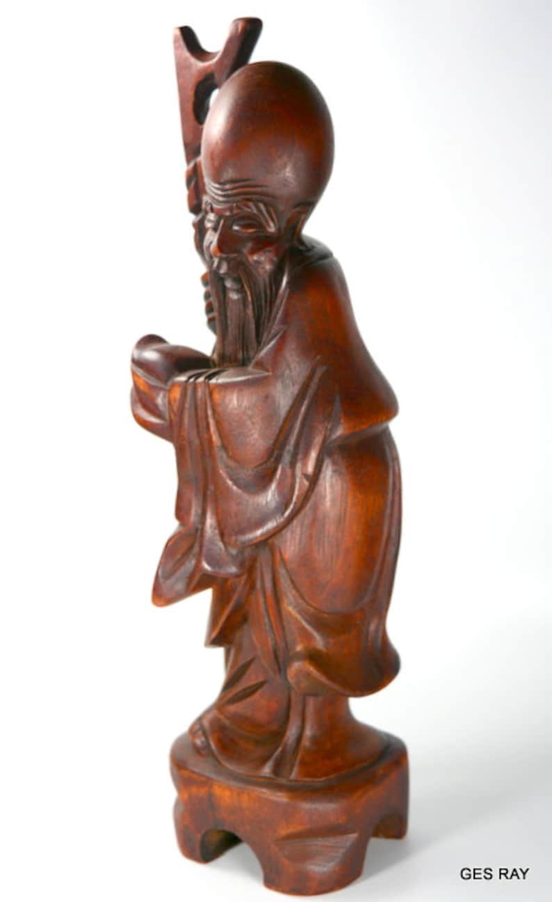 Hand Carved Wooden Vintage Chinese Wise Man With Walking Stick | Etsy