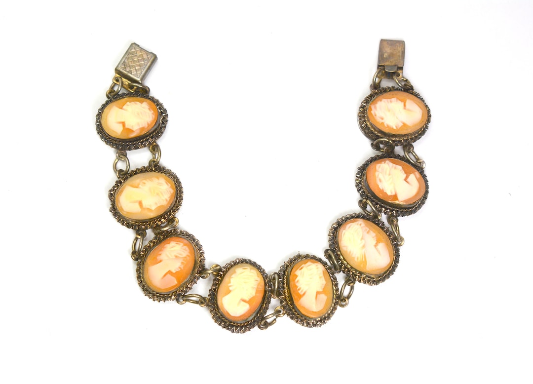 Antique Hand Carved Shell Cameo Link Bracelet by Giuseppe Mandile Italy ...